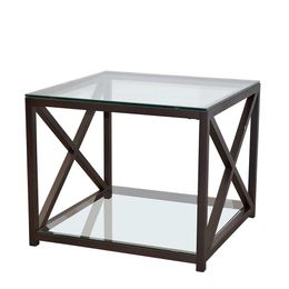 Pharao24.de Kleiner Couchtisch mit Glasplatten Metallgestell Braun