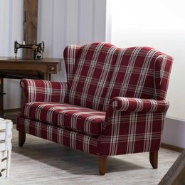 Pharao24.de Zweisitzer Sofa Karo rot im Landhausstil Vierfu&szlig;gestell aus Holz
