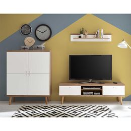 Pharao24.de Anbauwand im Skandi Design Wei&szlig; und Eiche (dreiteilig)