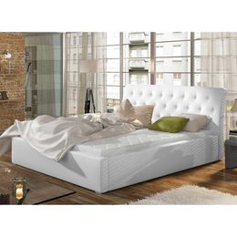 Pharao24.de Bettgestell Doppel Bett aus Kunstleder in Wei&szlig;
