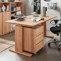 Pharao24.de B&uuml;roschreibtisch Kernbuche per Raster h&ouml;henverstellbar optional mit Container