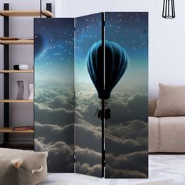 Pharao24.de Raumteiler aus Leinwand und Massivholz Nacht Ballonfahrt Motiv