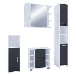 Pharao24.de Badm&ouml;bel modern schwarz weiss 180 cm hoch Spiegelschrank (vierteilig)
