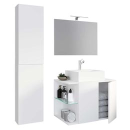 Pharao24.de Badm&ouml;bel h&auml;ngend weiss modern mit LED Beleuchtung 151 cm hoch (dreiteilig)