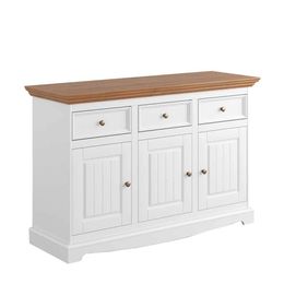 Pharao24.de Kommode Sideboard in Wei&szlig; mit drei Schubladen aus Kiefer Massivholz 130x85x45 cm Pharao24