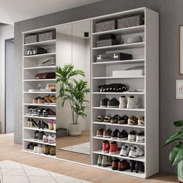 Pharao24.de Garderobenschuhschrank Schuhgarderobe 222 cm breit mit Spiegel T&uuml;ren (dreiteilig)