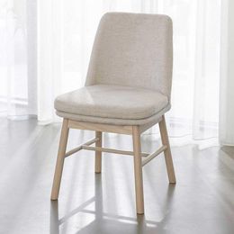 Pharao24.de Polsterst&uuml;hle aus Eiche Massivholz White Wash Webstoff in Cremewei&szlig; (2er Set)