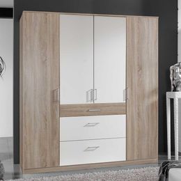 Pharao24.de Dreht&uuml;renkleiderschrank in Eiche S&auml;gerau und Wei&szlig; drei Schubladen