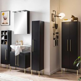 Pharao24.de Badezimmerm&ouml;belset mit LED in Schwarz Goldfarben (f&uuml;nfteilig)