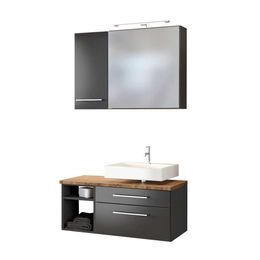 Pharao24.de Bad Set in dunkel Grau und Wildeiche Dekor modern (dreiteilig)