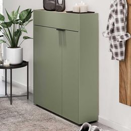 Pharao24.de Schuhschrank Schuh Schrank in Graugr&uuml;n mit Metallgriffen