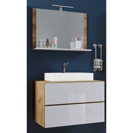 Pharao24.de G&auml;stebad M&ouml;bel in Holzoptik und Wei&szlig; Hochglanz Wandmontage (zweiteilig)