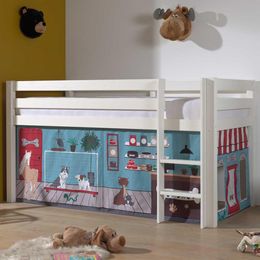 Pharao24.de Halbhohes Kinderbett aus Kiefer Massivholz Vorhang Set Tiere