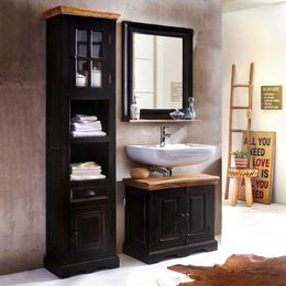 Pharao24.de Kolonialstil Badezimmer Set in Schwarz Honigfarben (dreiteilig)