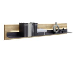 Pharao24.de Wandboard Massivholzregal in Anthrazit und Wildeichefarben