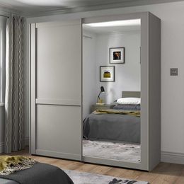 Pharao24.de Schwebet&uuml;renschrank Spiegel rechts in Hellgrau modernen Landhausstil