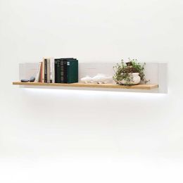 Pharao24.de Wandh&auml;ngeregal in Wei&szlig; und Eiche Optik 150 cm breit