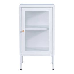 Pharao24.de Wei&szlig;er Metallschrank mit Glast&uuml;r 70 cm hoch - 38 cm breit