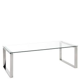 Pharao24.de Glas Wohnzimmertisch mit B&uuml;gelgestell aus Edelstahl 120 cm breit