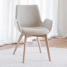 Pharao24.de 2 St&uuml;hle in Beige Stoff Eiche White Wash (2er Set) aus Webstoff Pharao24