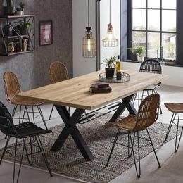 Pharao24.de Esszimmer Tisch aus Wildeiche Massivholz Baumkante X F&uuml;&szlig;en