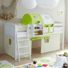 Pharao24.de Kinderzimmerbett in Wei&szlig; und hell Gr&uuml;n H&auml;ngeregal