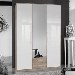 Pharao24.de Kleiderschrank Made in Germany in Eiche S&auml;gerau & Wei&szlig; Spiegelt&uuml;r
