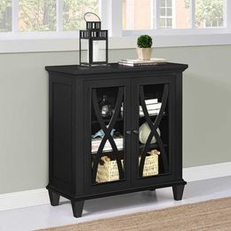 Pharao24.de Schwarze Vintage Vitrine mit Glast&uuml;ren 80 cm breit - 87 cm hoch