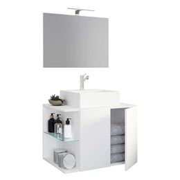 Pharao24.de Waschplatz Set mit Becken weiss in modernem Design 73 cm breit (zweiteilig)