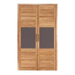 Pharao24.de Massiver Schlafzimmerschrank aus Wildeiche Holz ge&ouml;lt Glas Anthrazit