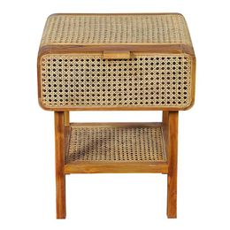 Pharao24.de Nachtschrank aus Rattan und Teak Massivholz Retrostil
