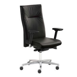 Pharao24.de Schreibtischdrehstuhl in Schwarz Leder und Aluminium Made in Germany