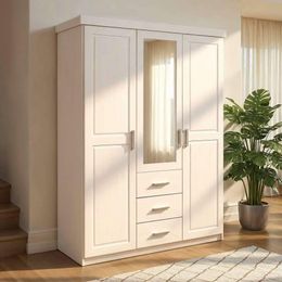 Pharao24.de Schlafzimmer Kleiderschrank in Wei&szlig; Kiefer massiv einer Spiegelt&uuml;r
