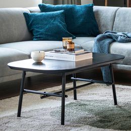 Pharao24.de Ovaler Couchtisch aus Mangobaum Massivholz und Metall 100 cm breit