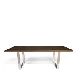 Pharao24.de K&uuml;chentisch aus Nussbaum Massivholz und Edelstahl 75 cm hoch