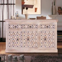 Pharao24.de Sideboard Kommode aus Mangobaum Massivholz mit drei Schubladen