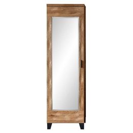 Pharao24.de Dielenschrank mit Spiegelt&uuml;r Wildeichefarben aus Wildeiche Massivholz 60x201x38 cm Pharao24