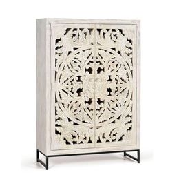 Pharao24.de Holzschrank Massivholzschrank mit Vierfu&szlig;gestell aus Metall in Holz White Wash