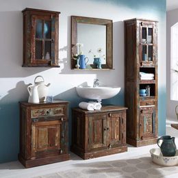 Pharao24.de Shabby Badm&ouml;bel Set aus Recyclingholz Braun Bunt (f&uuml;nfteilig)