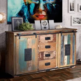 Pharao24.de Sideboard Holzkommode mit Schiebet&uuml;ren und Metallgriffen
