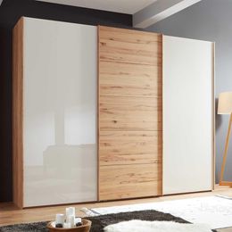 Pharao24.de Schiebet&uuml;ren Kleiderschrank in Beige Glas beschichtet Astkernbuche