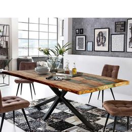 Pharao24.de Recyclingholz Esstisch in Bunt und Schwarz Loft Style