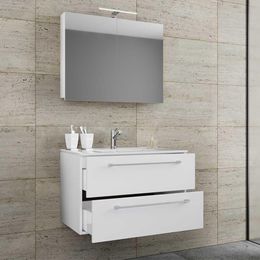Pharao24.de Badm&ouml;bel Set wei&szlig; h&auml;ngend in modernem Design LED Beleuchtung (zweiteilig)