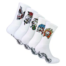 Ed Hardy 5er-Pack Herren Crew-Socken mit Totenkopf-Muster - Weiche und atmungsaktive Freizeitsocken