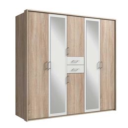 Pharao24.de Moderner Dreht&uuml;renkleiderschrank in Eiche S&auml;gerau Wei&szlig;