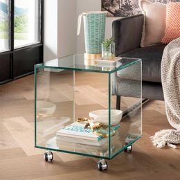Pharao24.de Rollbarer Glas Beistelltisch in Transparent 43 cm hoch