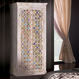 Pharao24.de Holzschrank Massivholzschrank im Shabby Chic Stil mit Massivholz T&uuml;ren