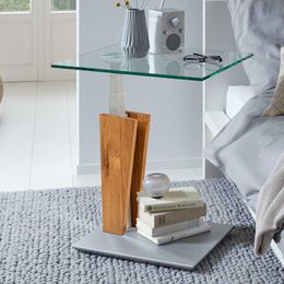 Pharao24.de Moderner Sofa Beistelltisch mit Glasplatte h&ouml;henverstellbar