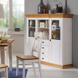 Pharao24.de Highboard aus Kiefer teilmassiv Landhausstil