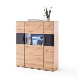 Pharao24.de Wohnzimmer Highboard in Eichefarben und Anthrazit 3-t&uuml;rig